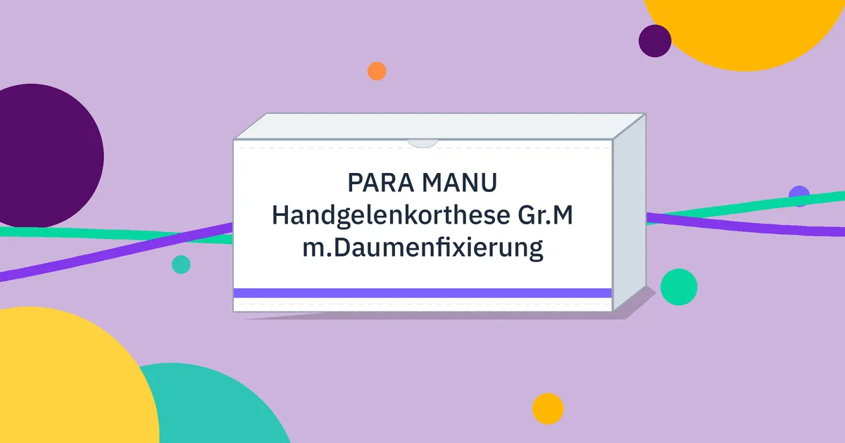 Symbolbild: Packung mit der Aufschrift PARA MANU Handgelenkorthese Gr.M m.Daumenfixierung (PZN 06990630) – Verfügbarkeit und Bezug in Apotheken in Frankfurt am Main