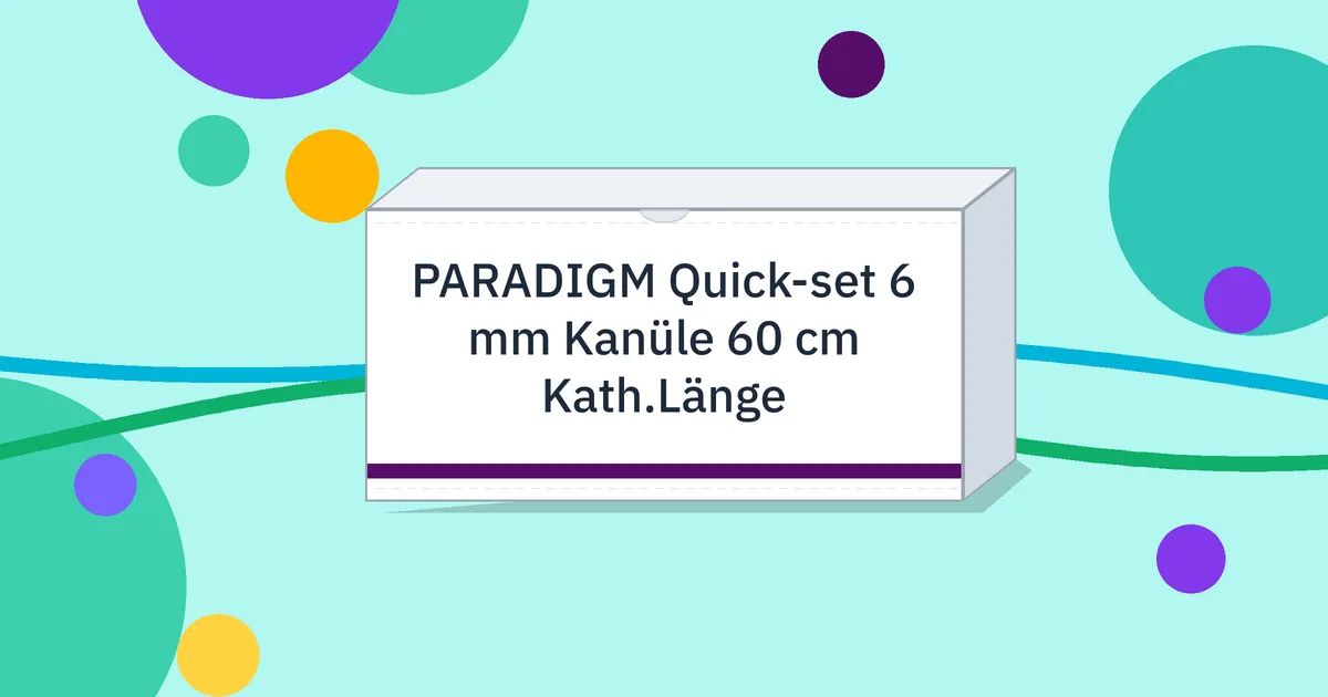 Symbolbild: Packung mit der Aufschrift PARADIGM Quick-set 6 mm Kanüle 60 cm Kath.Länge (PZN 03192000) – Verfügbarkeit und Bezug in Apotheken in Frankfurt am Main