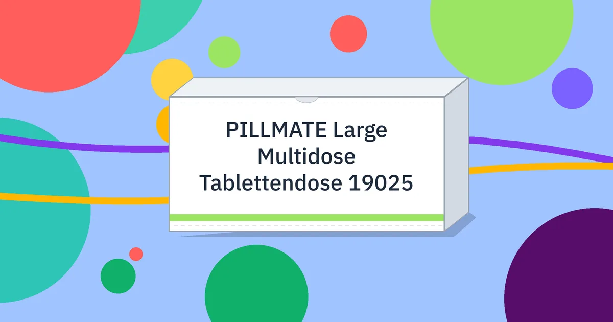 Symbolbild: Packung mit der Aufschrift PILLMATE Large Multidose Tablettendose 19025 (PZN 07591843) – Verfügbarkeit und Bezug in Apotheken in Frankfurt am Main