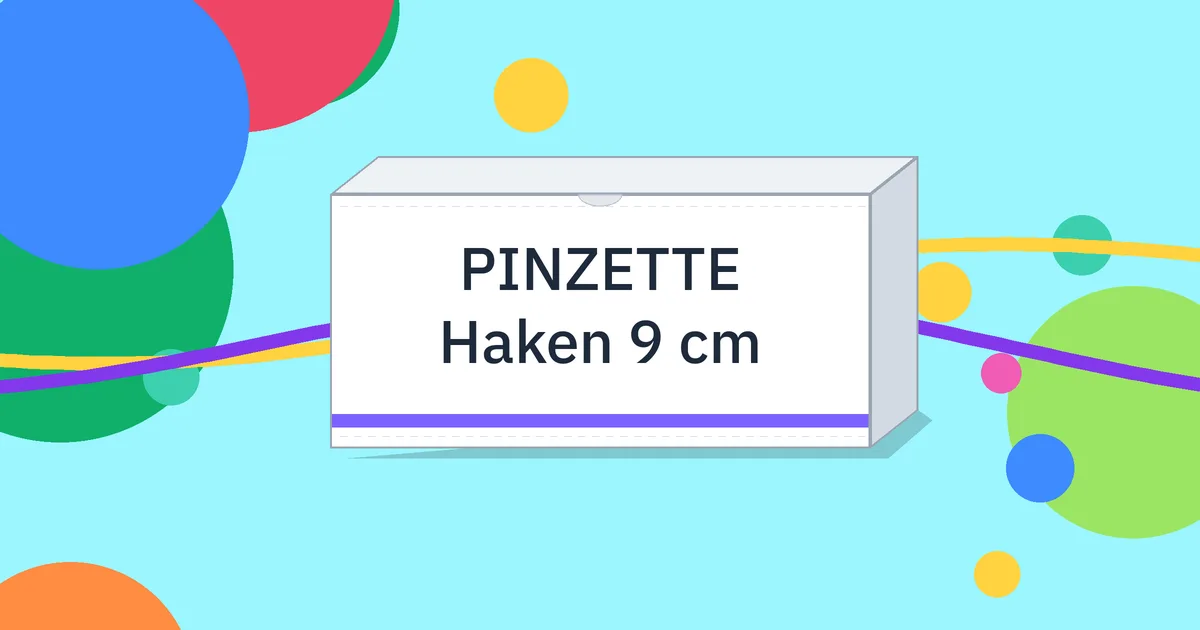 Symbolbild: Packung mit der Aufschrift PINZETTE Haken 9 cm (PZN 15867880) – Verfügbarkeit und Bezug in Apotheken in Frankfurt am Main