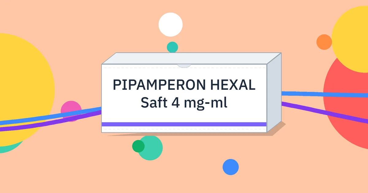 Symbolbild: Packung mit der Aufschrift PIPAMPERON HEXAL Saft 4 mg-ml (PZN 00066128) – Verfügbarkeit und Bezug in Apotheken in Frankfurt am Main