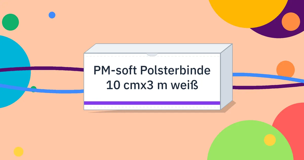 Symbolbild: Packung mit der Aufschrift PM-soft Polsterbinde 10 cmx3 m weiß (PZN 18844827) – Verfügbarkeit und Bezug in Apotheken in Frankfurt am Main