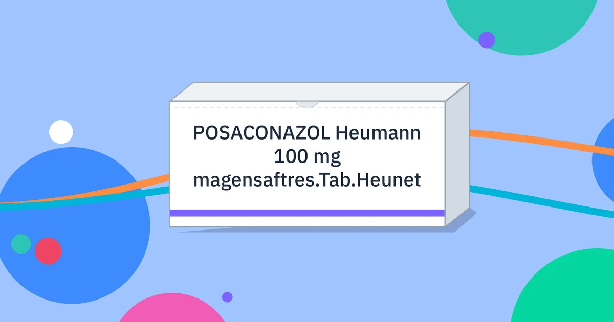 Symbolbild: Packung mit der Aufschrift POSACONAZOL Heumann 100 mg magensaftres.Tab.Heunet (PZN 18041809) – Verfügbarkeit und Bezug in Apotheken in Frankfurt am Main