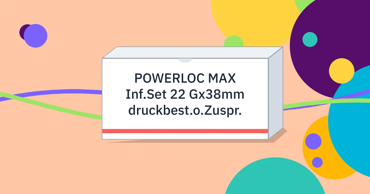 Symbolbild: Packung mit der Aufschrift POWERLOC MAX Inf.Set 22 Gx38mm druckbest.o.Zuspr. (PZN 19129340) – Verfügbarkeit und Bezug in Apotheken in Frankfurt am Main