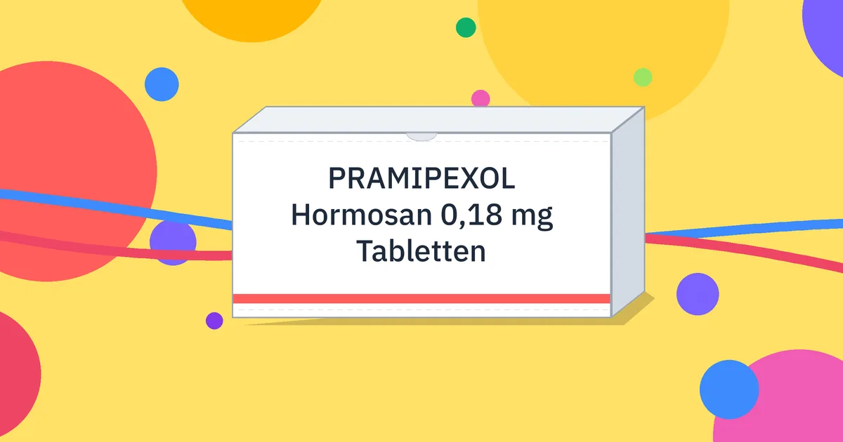 Symbolbild: Packung mit der Aufschrift PRAMIPEXOL Hormosan 0,18 mg Tabletten (PZN 07609158) – Verfügbarkeit und Bezug in Apotheken in Frankfurt am Main