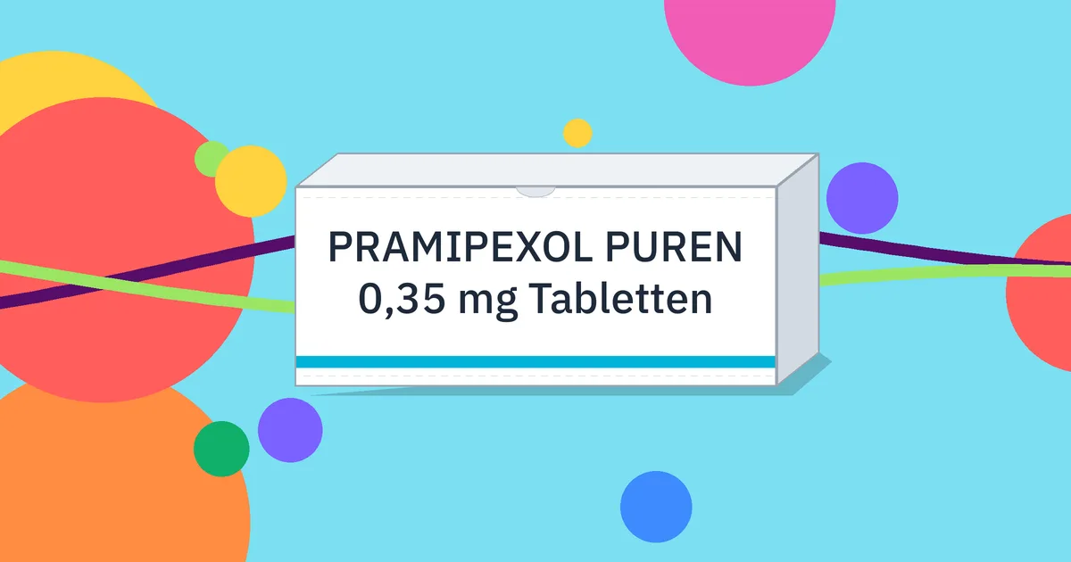 Symbolbild: Packung mit der Aufschrift PRAMIPEXOL PUREN 0,35 mg Tabletten (PZN 10945233) – Verfügbarkeit und Bezug in Apotheken in Frankfurt am Main
