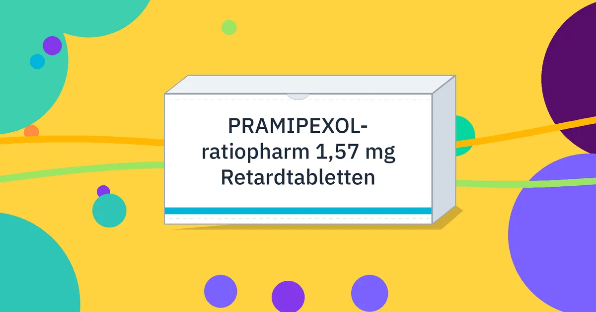 Symbolbild: Packung mit der Aufschrift PRAMIPEXOL-ratiopharm 1,57 mg Retardtabletten (PZN 10072207) – Verfügbarkeit und Bezug in Apotheken in Frankfurt am Main
