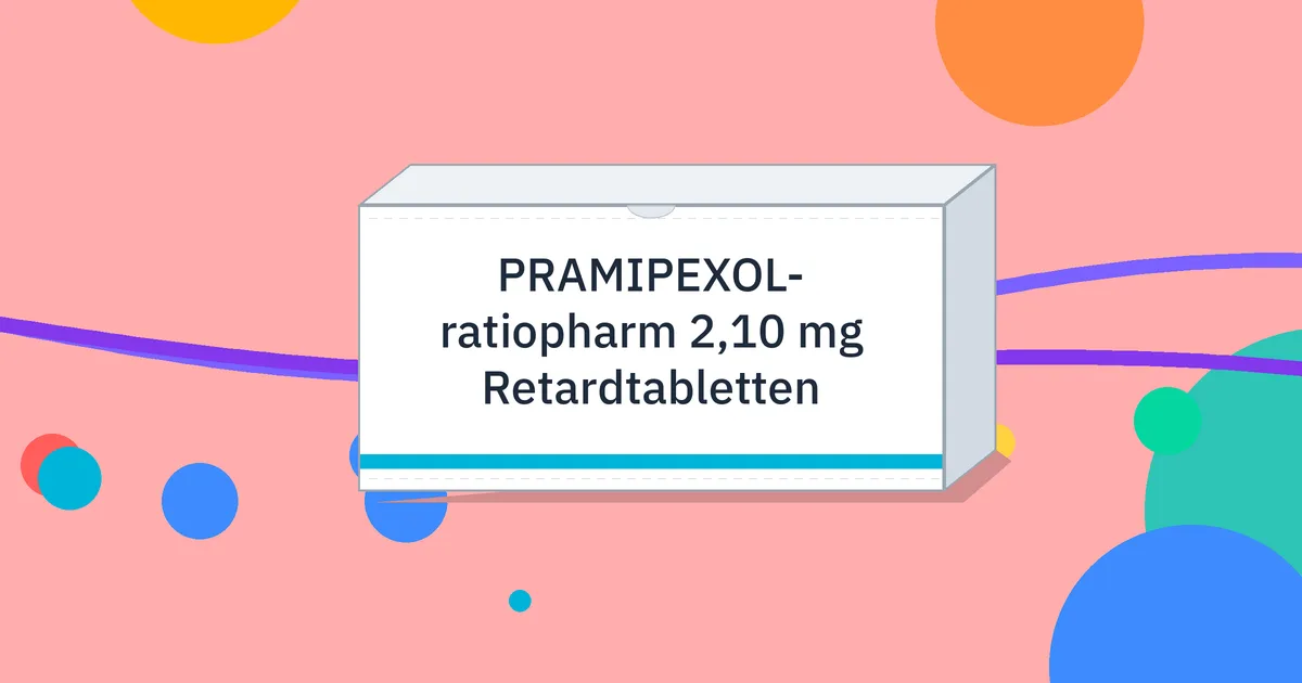Symbolbild: Packung mit der Aufschrift PRAMIPEXOL-ratiopharm 2,10 mg Retardtabletten (PZN 10072236) – Verfügbarkeit und Bezug in Apotheken in Frankfurt am Main