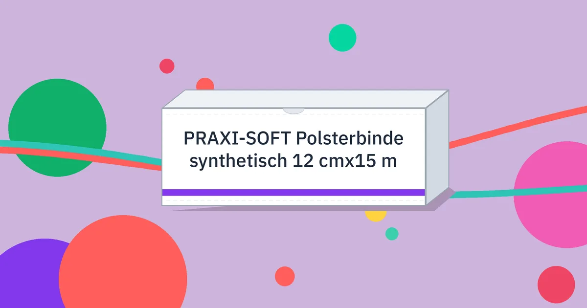 Symbolbild: Packung mit der Aufschrift PRAXI-SOFT Polsterbinde synthetisch 12 cmx15 m (PZN 13862878) – Verfügbarkeit und Bezug in Apotheken in Frankfurt am Main