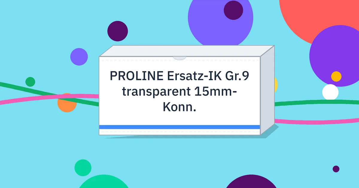 Symbolbild: Packung mit der Aufschrift PROLINE Ersatz-IK Gr.9 transparent 15mm-Konn. (PZN 18782612) – Verfügbarkeit und Bezug in Apotheken in Frankfurt am Main