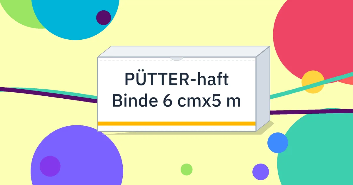 Symbolbild: Packung mit der Aufschrift PÜTTER-haft Binde 6 cmx5 m (PZN 10109318) – Verfügbarkeit und Bezug in Apotheken in Frankfurt am Main