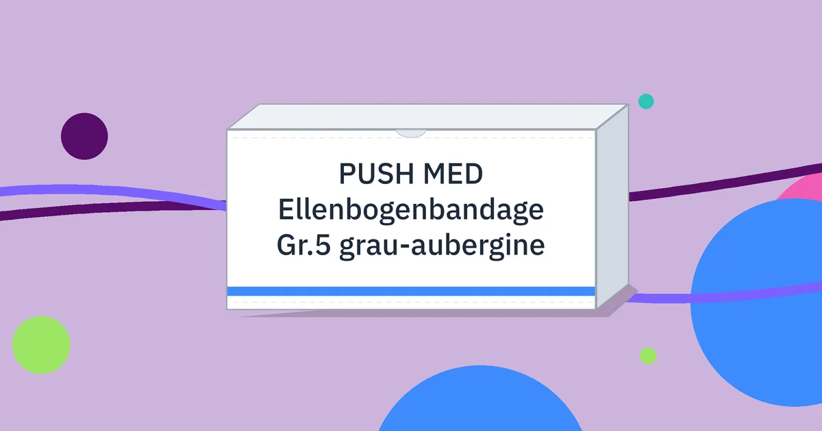 Symbolbild: Packung mit der Aufschrift PUSH MED Ellenbogenbandage Gr.5 grau-aubergine (PZN 04860372) – Verfügbarkeit und Bezug in Apotheken in Frankfurt am Main