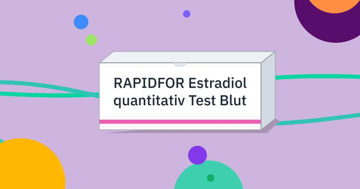 Symbolbild: Packung mit der Aufschrift RAPIDFOR Estradiol quantitativ Test Blut (PZN 19538251) – Verfügbarkeit und Bezug in Apotheken in Frankfurt am Main