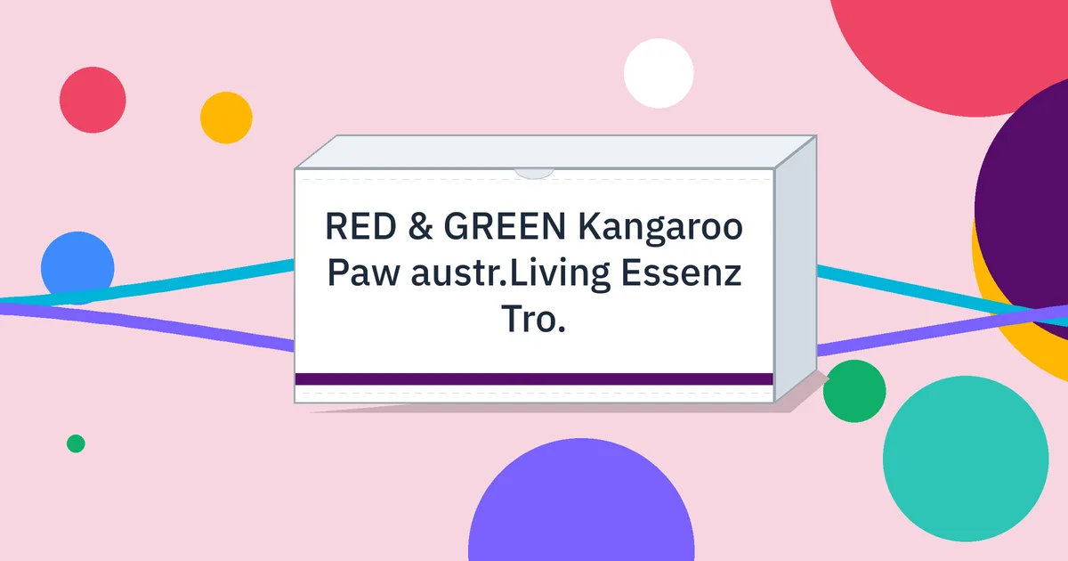 Symbolbild: Packung mit der Aufschrift RED & GREEN Kangaroo Paw austr.Living Essenz Tro. (PZN 05010871) – Verfügbarkeit und Bezug in Apotheken in Frankfurt am Main