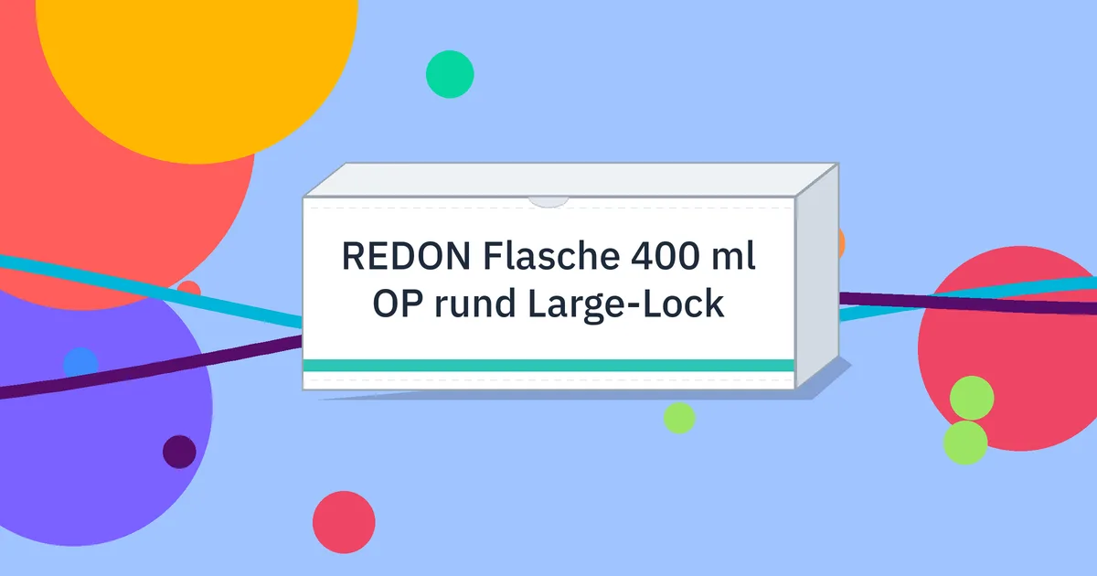 Symbolbild: Packung mit der Aufschrift REDON Flasche 400 ml OP rund Large-Lock (PZN 18054752) – Verfügbarkeit und Bezug in Apotheken in Frankfurt am Main