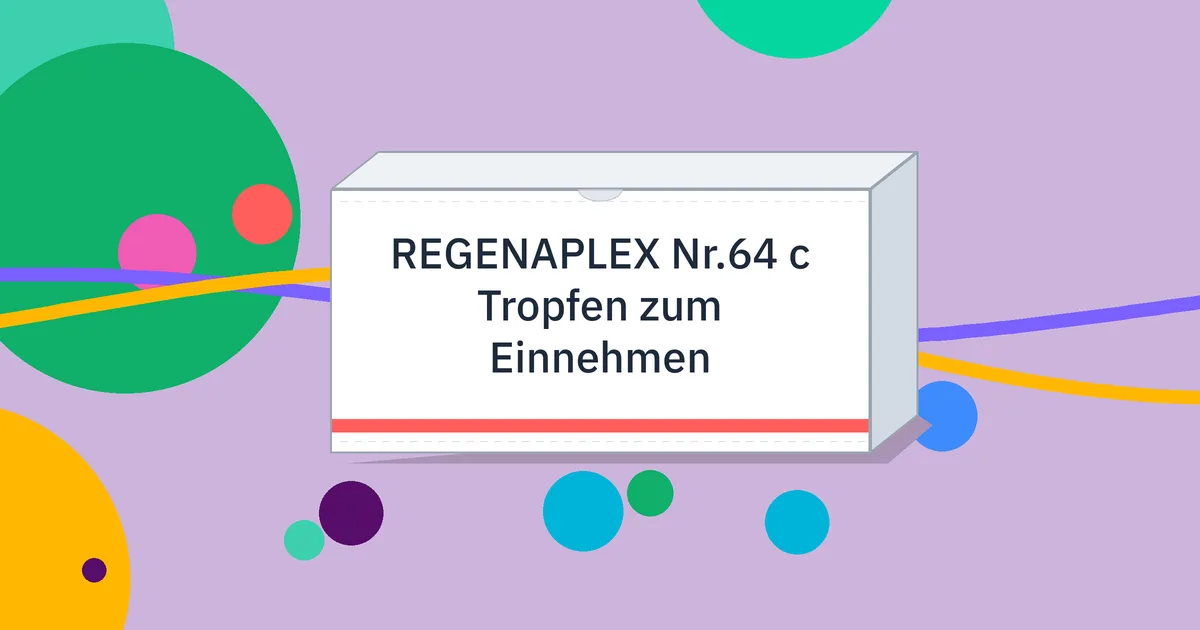 Symbolbild: Packung mit der Aufschrift REGENAPLEX Nr.64 c Tropfen zum Einnehmen (PZN 02643156) – Verfügbarkeit und Bezug in Apotheken in Frankfurt am Main