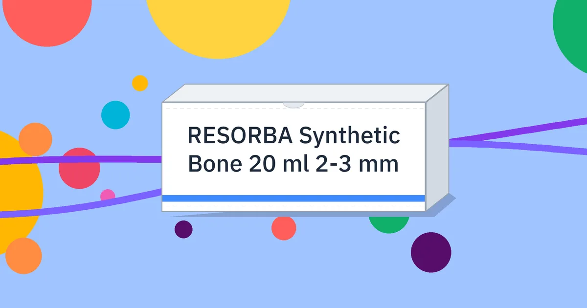 Symbolbild: Packung mit der Aufschrift RESORBA Synthetic Bone 20 ml 2-3 mm (PZN 16857352) – Verfügbarkeit und Bezug in Apotheken in Frankfurt am Main