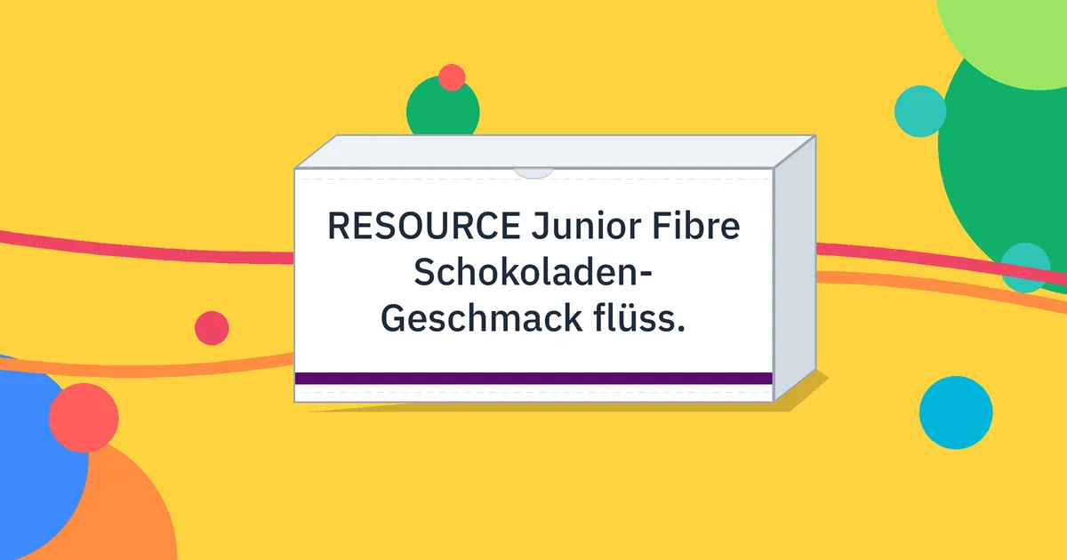 Symbolbild: Packung mit der Aufschrift RESOURCE Junior Fibre Schokoladen-Geschmack flüss. (PZN 13912234) – Verfügbarkeit und Bezug in Apotheken in Frankfurt am Main