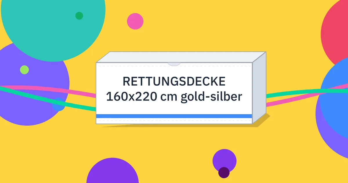 Symbolbild: Packung mit der Aufschrift RETTUNGSDECKE 160x220 cm gold-silber (PZN 08514744) – Verfügbarkeit und Bezug in Apotheken in Frankfurt am Main