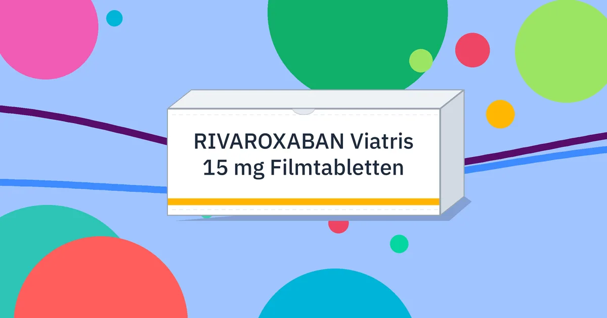 Symbolbild: Packung mit der Aufschrift RIVAROXABAN Viatris 15 mg Filmtabletten (PZN 18600545) – Verfügbarkeit und Bezug in Apotheken in Frankfurt am Main