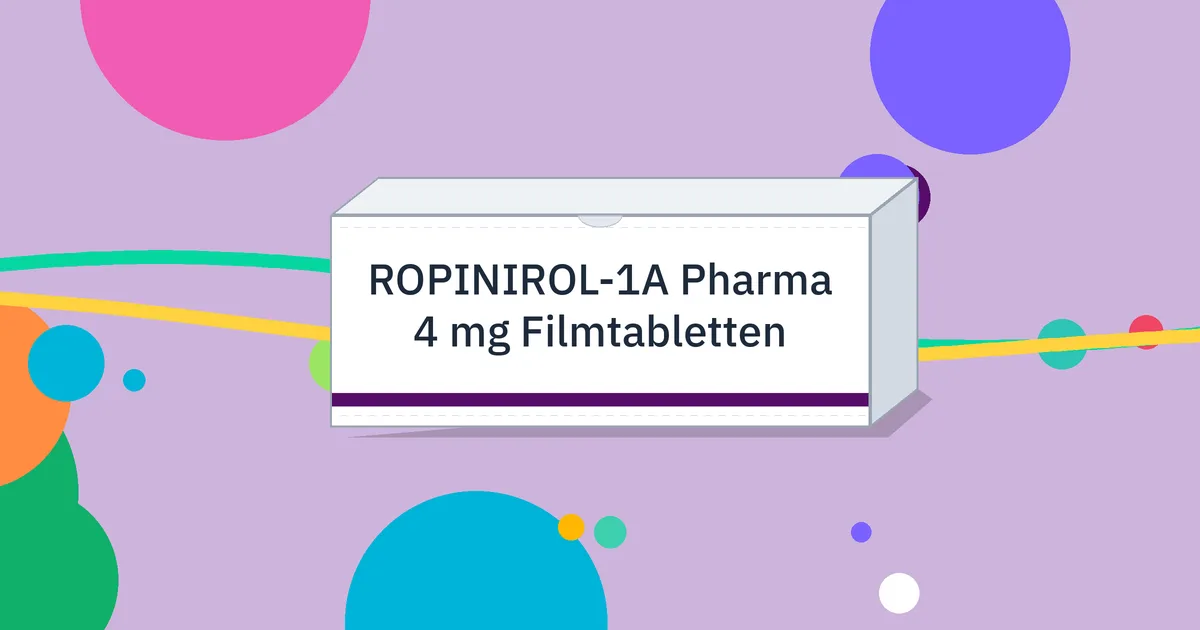Symbolbild: Packung mit der Aufschrift ROPINIROL-1A Pharma 4 mg Filmtabletten (PZN 09062468) – Verfügbarkeit und Bezug in Apotheken in Frankfurt am Main