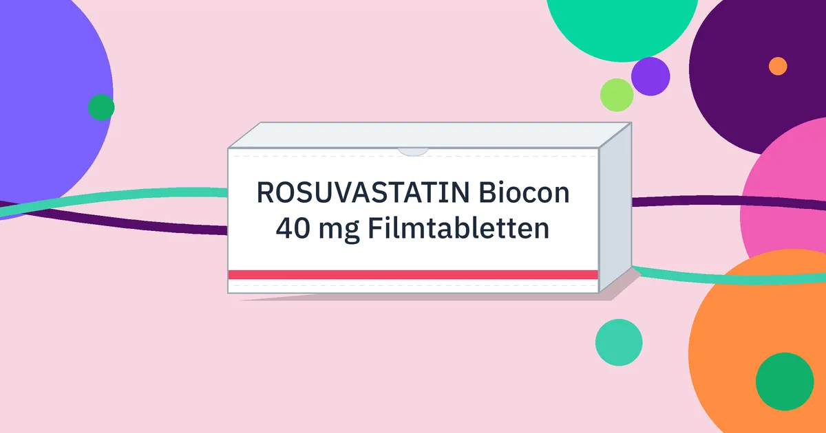 Symbolbild: Packung mit der Aufschrift ROSUVASTATIN Biocon 40 mg Filmtabletten (PZN 17857733) – Verfügbarkeit und Bezug in Apotheken in Frankfurt am Main