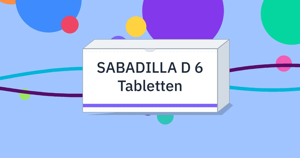 Symbolbild: Packung mit der Aufschrift SABADILLA D 6 Tabletten (PZN 02105246) – Verfügbarkeit und Bezug in Apotheken in Frankfurt am Main