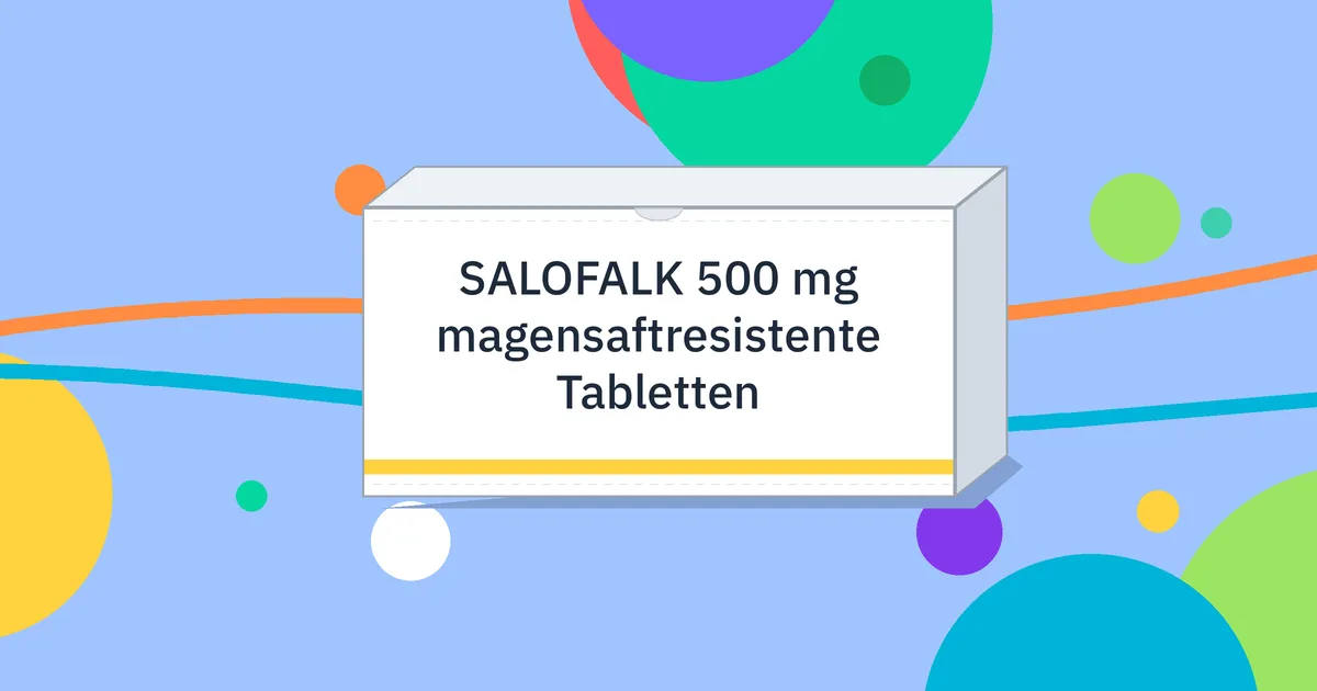 Symbolbild: Packung mit der Aufschrift SALOFALK 500 mg magensaftresistente Tabletten (PZN 03853542) – Verfügbarkeit und Bezug in Apotheken in Frankfurt am Main