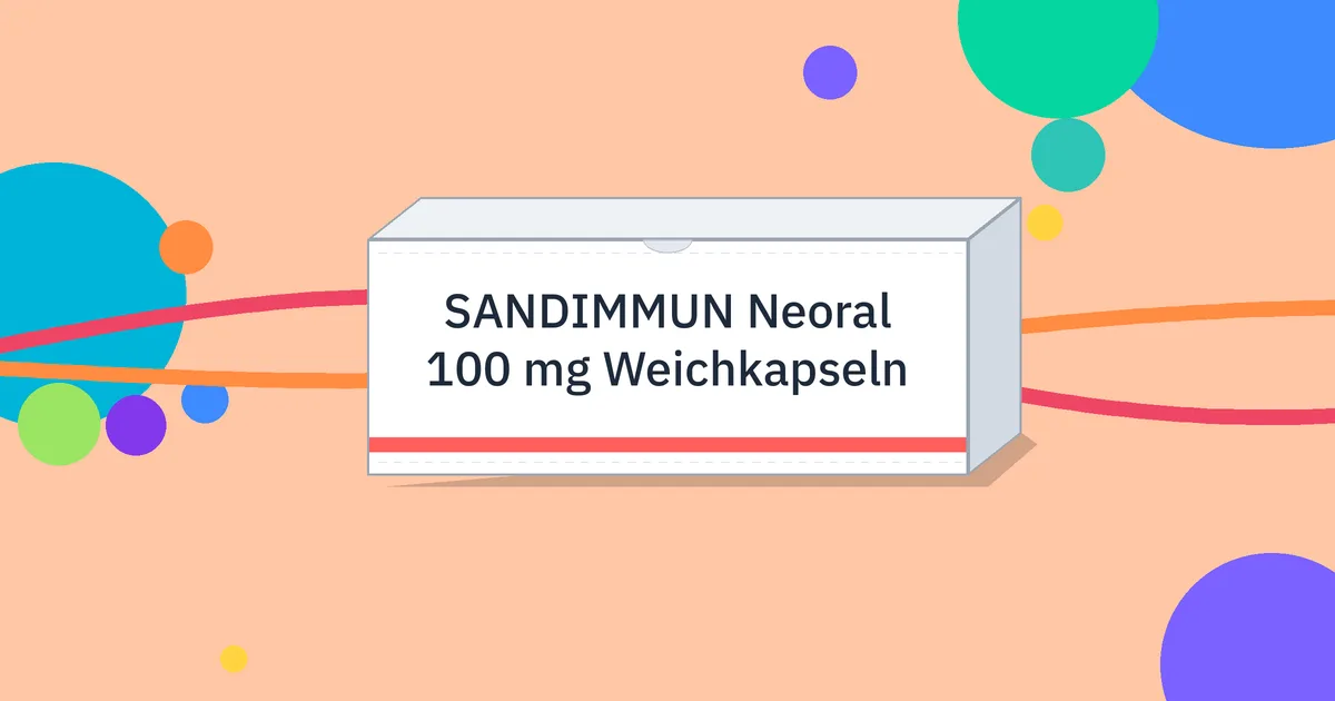 Symbolbild: Packung mit der Aufschrift SANDIMMUN Neoral 100 mg Weichkapseln (PZN 01593692) – Verfügbarkeit und Bezug in Apotheken in Frankfurt am Main