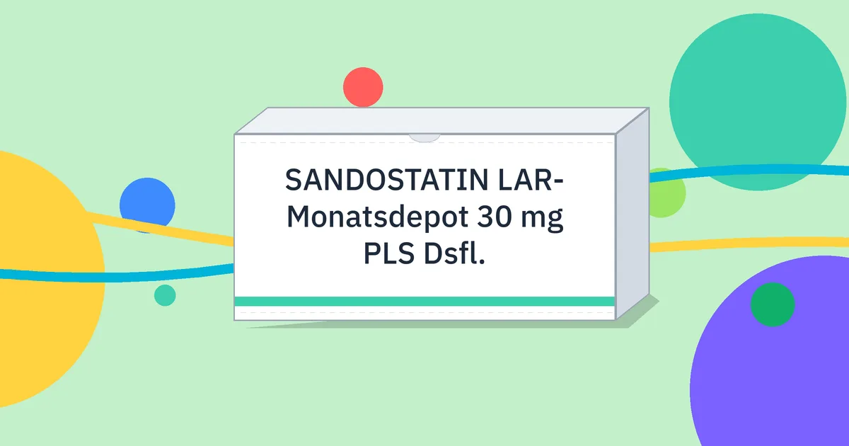 Symbolbild: Packung mit der Aufschrift SANDOSTATIN LAR-Monatsdepot 30 mg PLS Dsfl. (PZN 06476293) – Verfügbarkeit und Bezug in Apotheken in Frankfurt am Main