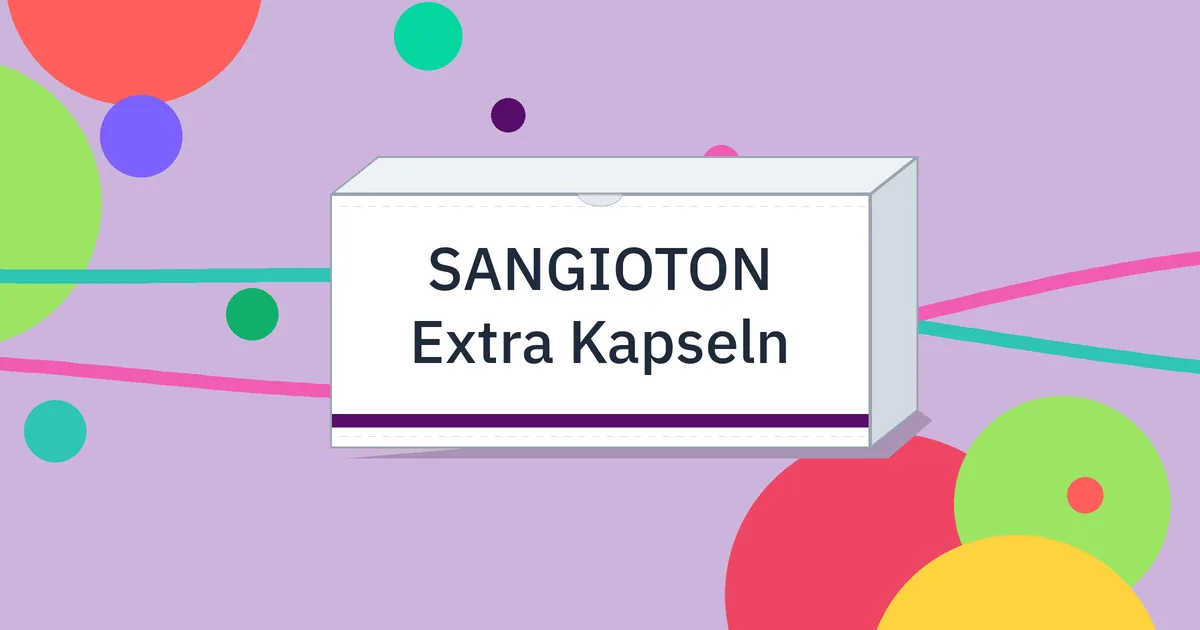 Symbolbild: Packung mit der Aufschrift SANGIOTON Extra Kapseln (PZN 19386806) – Verfügbarkeit und Bezug in Apotheken in Frankfurt am Main