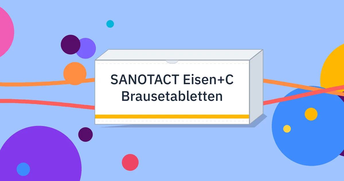 Symbolbild: Packung mit der Aufschrift SANOTACT Eisen+C Brausetabletten (PZN 20108834) – Verfügbarkeit und Bezug in Apotheken in Frankfurt am Main