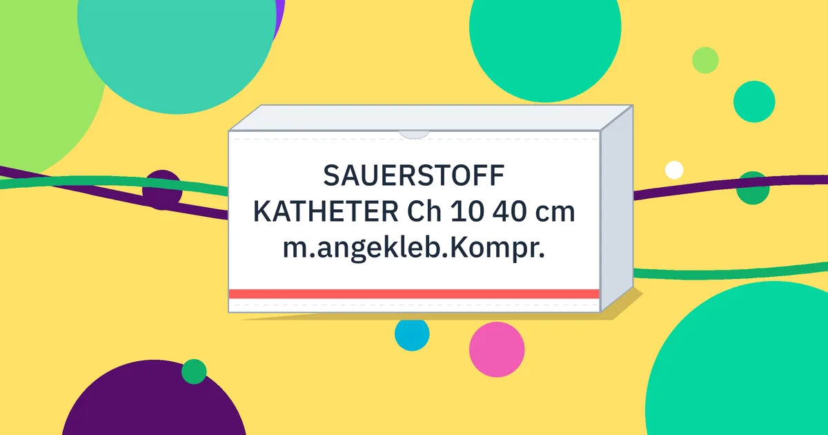 Symbolbild: Packung mit der Aufschrift SAUERSTOFF KATHETER Ch 10 40 cm m.angekleb.Kompr. (PZN 02099899) – Verfügbarkeit und Bezug in Apotheken in Frankfurt am Main