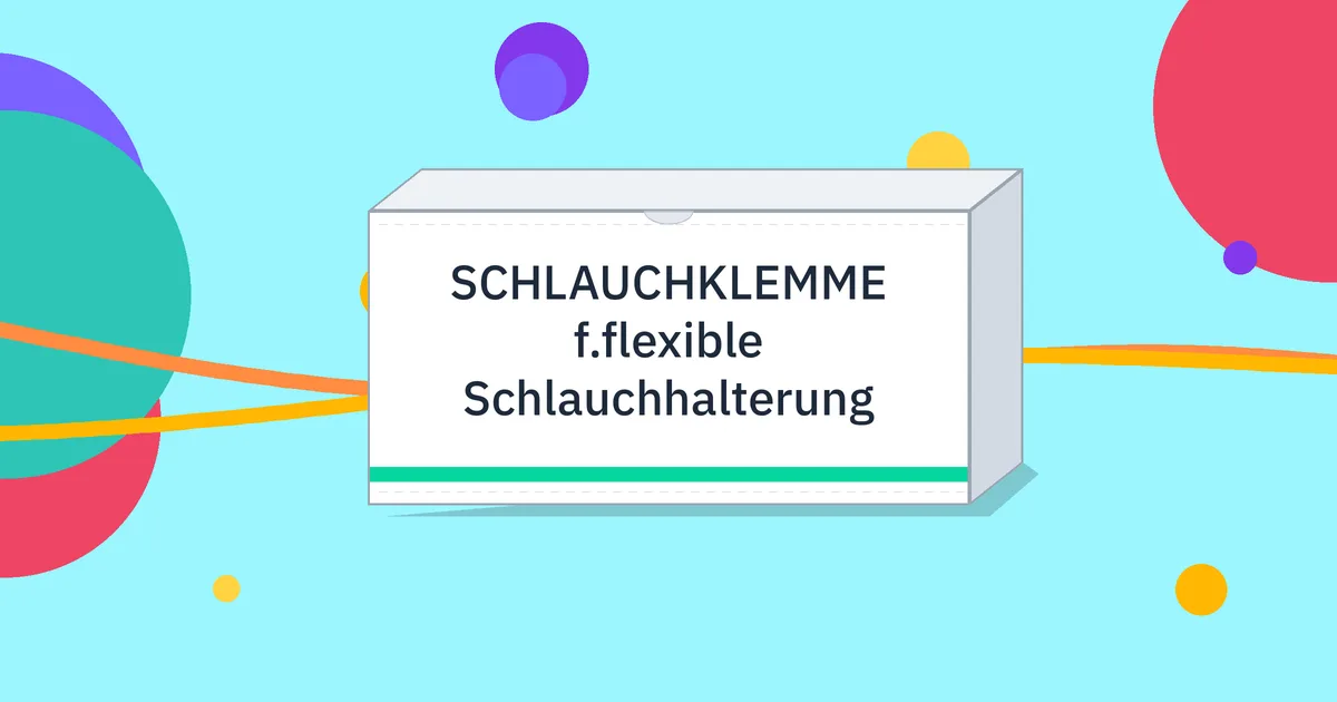 Symbolbild: Packung mit der Aufschrift SCHLAUCHKLEMME f.flexible Schlauchhalterung (PZN 00508052) – Verfügbarkeit und Bezug in Apotheken in Frankfurt am Main