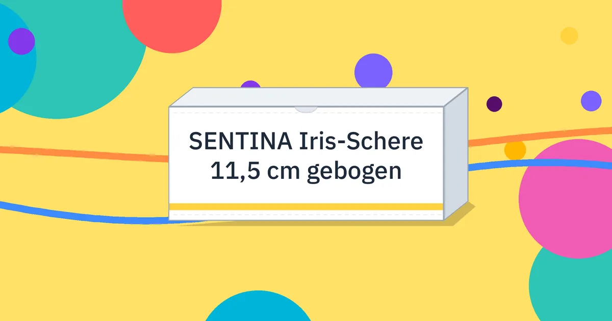 Symbolbild: Packung mit der Aufschrift SENTINA Iris-Schere 11,5 cm gebogen (PZN 11585110) – Verfügbarkeit und Bezug in Apotheken in Frankfurt am Main