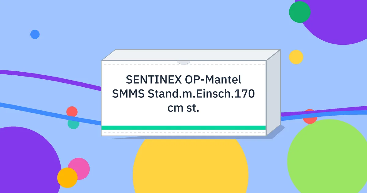 Symbolbild: Packung mit der Aufschrift SENTINEX OP-Mantel SMMS Stand.m.Einsch.170 cm st. (PZN 03163530) – Verfügbarkeit und Bezug in Apotheken in Frankfurt am Main