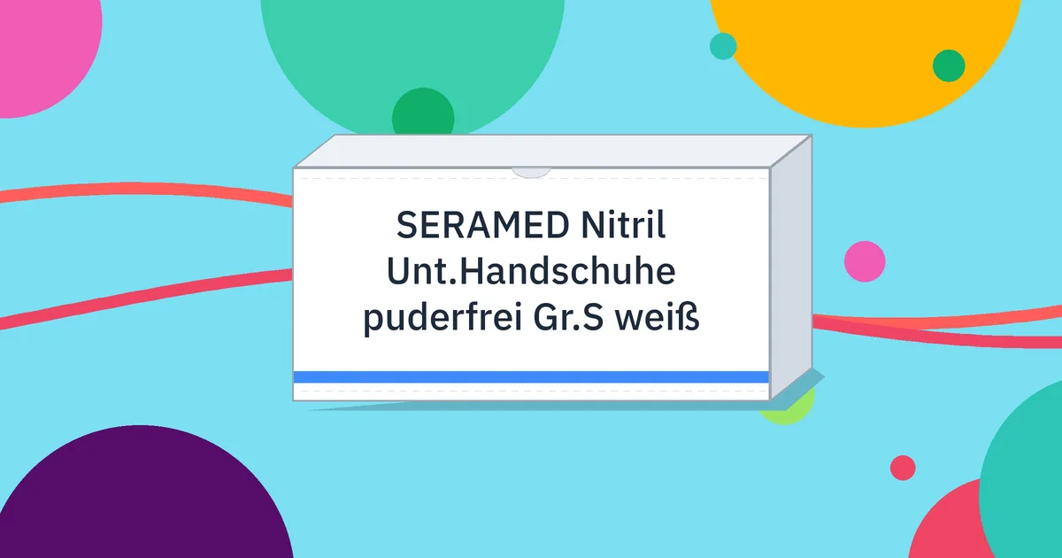 Symbolbild: Packung mit der Aufschrift SERAMED Nitril Unt.Handschuhe puderfrei Gr.S weiß (PZN 18061232) – Verfügbarkeit und Bezug in Apotheken in Frankfurt am Main