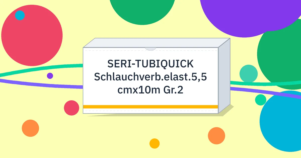 Symbolbild: Packung mit der Aufschrift SERI-TUBIQUICK Schlauchverb.elast.5,5 cmx10m Gr.2 (PZN 20891627) – Verfügbarkeit und Bezug in Apotheken in Frankfurt am Main