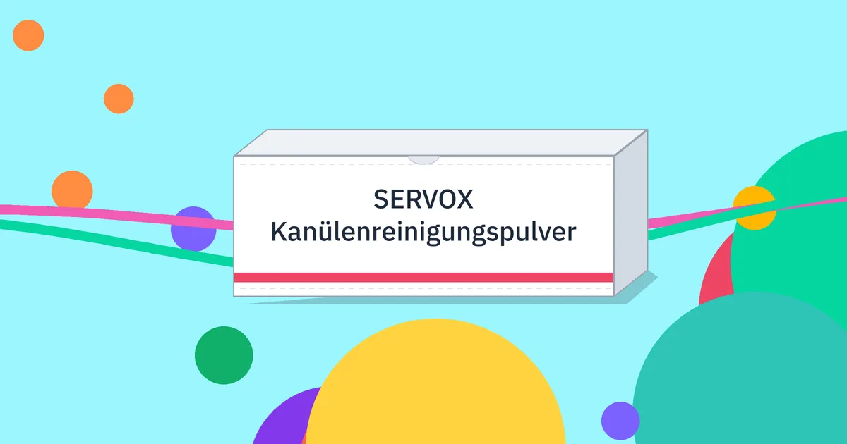 Symbolbild: Packung mit der Aufschrift SERVOX Kanülenreinigungspulver (PZN 15591314) – Verfügbarkeit und Bezug in Apotheken in Frankfurt am Main