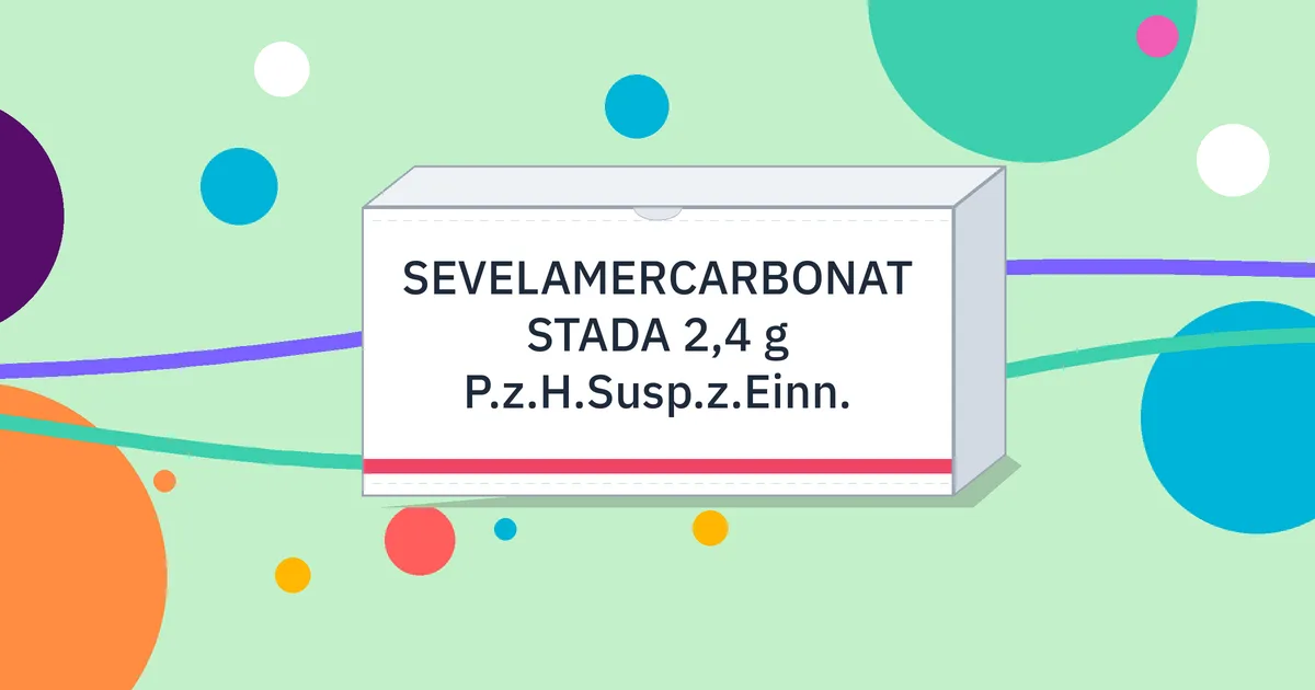 Symbolbild: Packung mit der Aufschrift SEVELAMERCARBONAT STADA 2,4 g P.z.H.Susp.z.Einn. (PZN 11691935) – Verfügbarkeit und Bezug in Apotheken in Frankfurt am Main