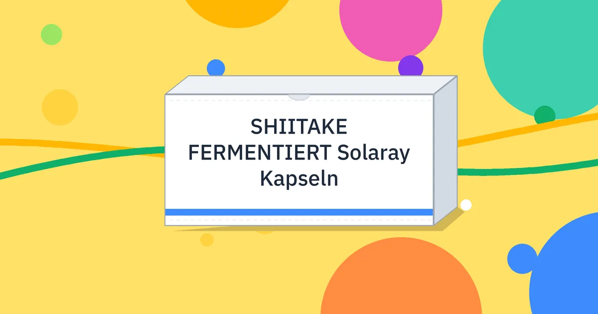 Symbolbild: Packung mit der Aufschrift SHIITAKE FERMENTIERT Solaray Kapseln (PZN 17254756) – Verfügbarkeit und Bezug in Apotheken in Frankfurt am Main