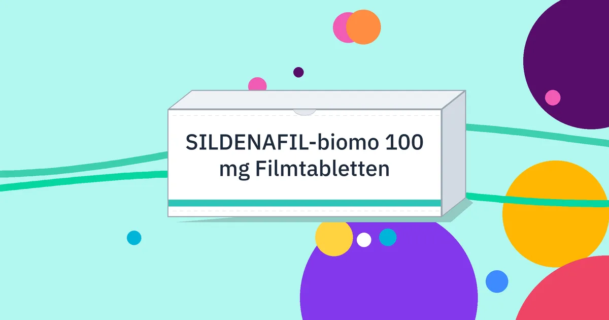Symbolbild: Packung mit der Aufschrift SILDENAFIL-biomo 100 mg Filmtabletten (PZN 14312619) – Verfügbarkeit und Bezug in Apotheken in Frankfurt am Main