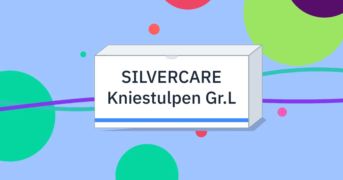 Symbolbild: Packung mit der Aufschrift SILVERCARE Kniestulpen Gr.L (PZN 06718394) – Verfügbarkeit und Bezug in Apotheken in Frankfurt am Main