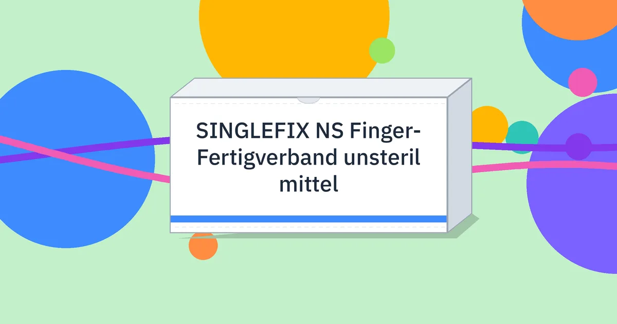 Symbolbild: Packung mit der Aufschrift SINGLEFIX NS Finger-Fertigverband unsteril mittel (PZN 19184273) – Verfügbarkeit und Bezug in Apotheken in Frankfurt am Main