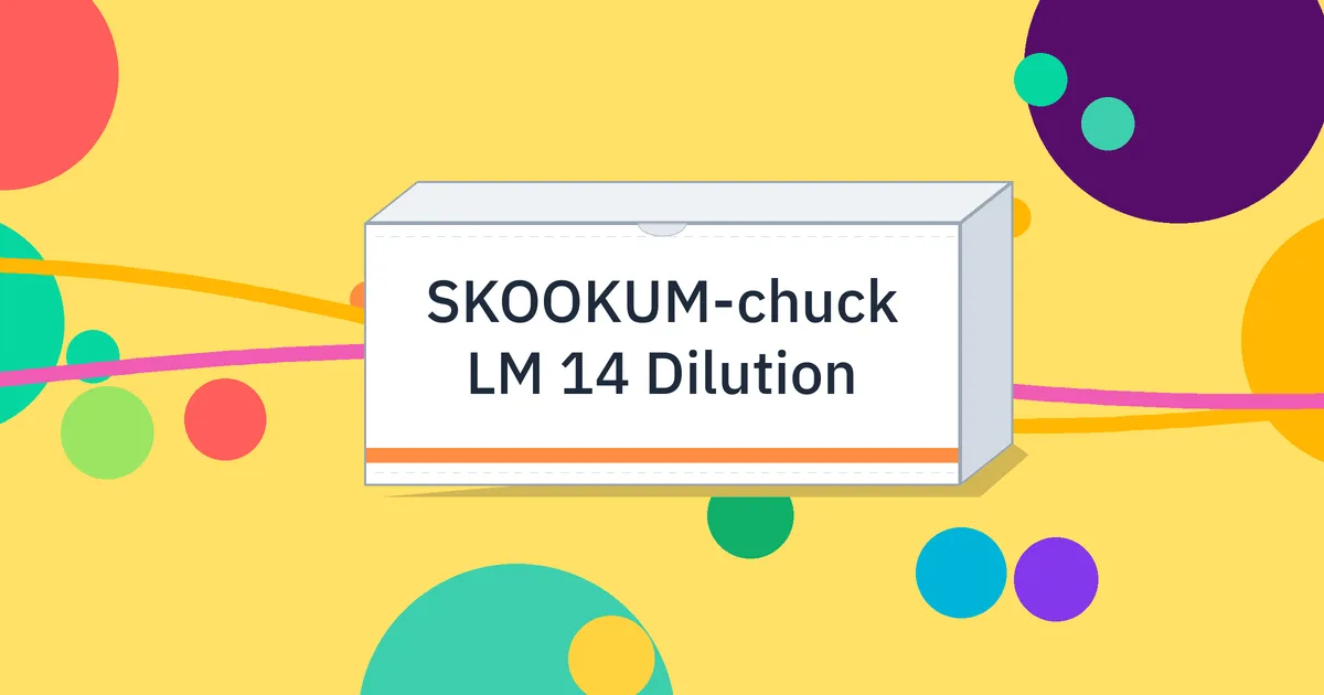 Symbolbild: Packung mit der Aufschrift SKOOKUM-chuck LM 14 Dilution (PZN 13191579) – Verfügbarkeit und Bezug in Apotheken in Frankfurt am Main