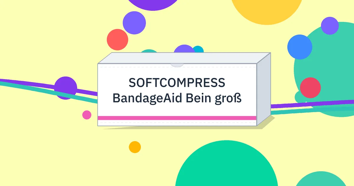 Symbolbild: Packung mit der Aufschrift SOFTCOMPRESS BandageAid Bein groß (PZN 13505664) – Verfügbarkeit und Bezug in Apotheken in Frankfurt am Main