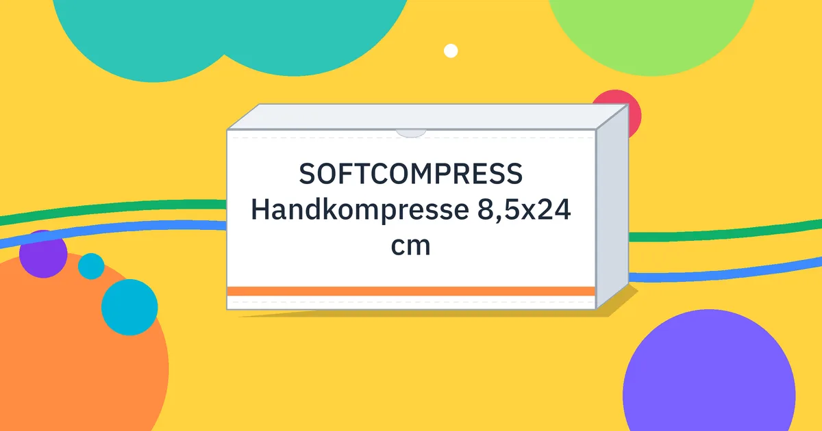 Symbolbild: Packung mit der Aufschrift SOFTCOMPRESS Handkompresse 8,5x24 cm (PZN 13506037) – Verfügbarkeit und Bezug in Apotheken in Frankfurt am Main