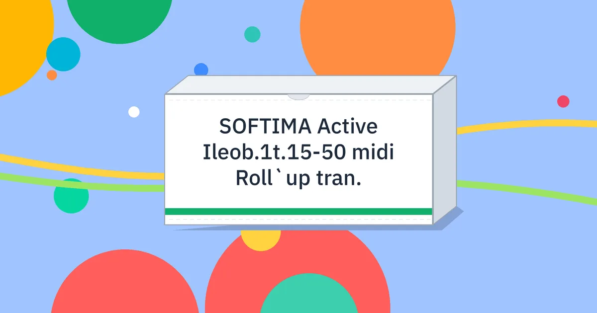 Symbolbild: Packung mit der Aufschrift SOFTIMA Active Ileob.1t.15-50 midi Roll`up tran. (PZN 09061902) – Verfügbarkeit und Bezug in Apotheken in Frankfurt am Main