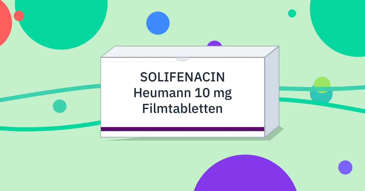 Symbolbild: Packung mit der Aufschrift SOLIFENACIN Heumann 10 mg Filmtabletten (PZN 20315421) – Verfügbarkeit und Bezug in Apotheken in Frankfurt am Main