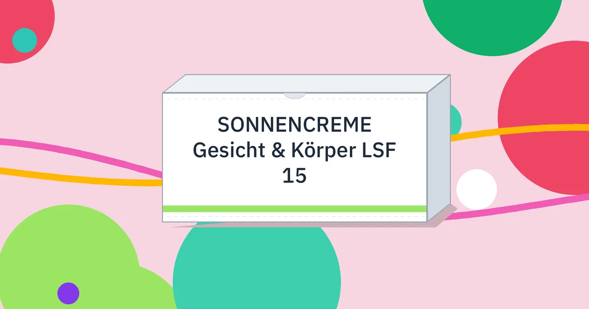Symbolbild: Packung mit der Aufschrift SONNENCREME Gesicht & Körper LSF 15 (PZN 18495491) – Verfügbarkeit und Bezug in Apotheken in Frankfurt am Main